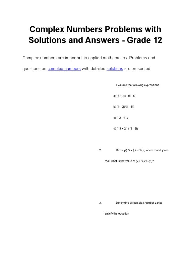 SAMPLE PROBLEMS Complex | PDF | Zero Of A Function | Complex Number