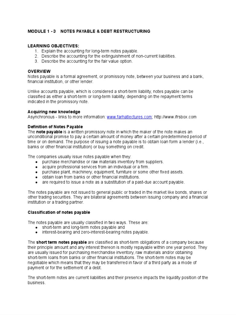 Notes Payable and Debt Restructuring | PDF | Promissory Note | Interest