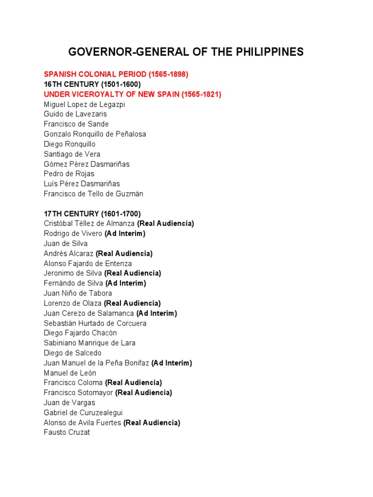 Governor-Generals of The Philippines List | PDF | Virreinatos del ...
