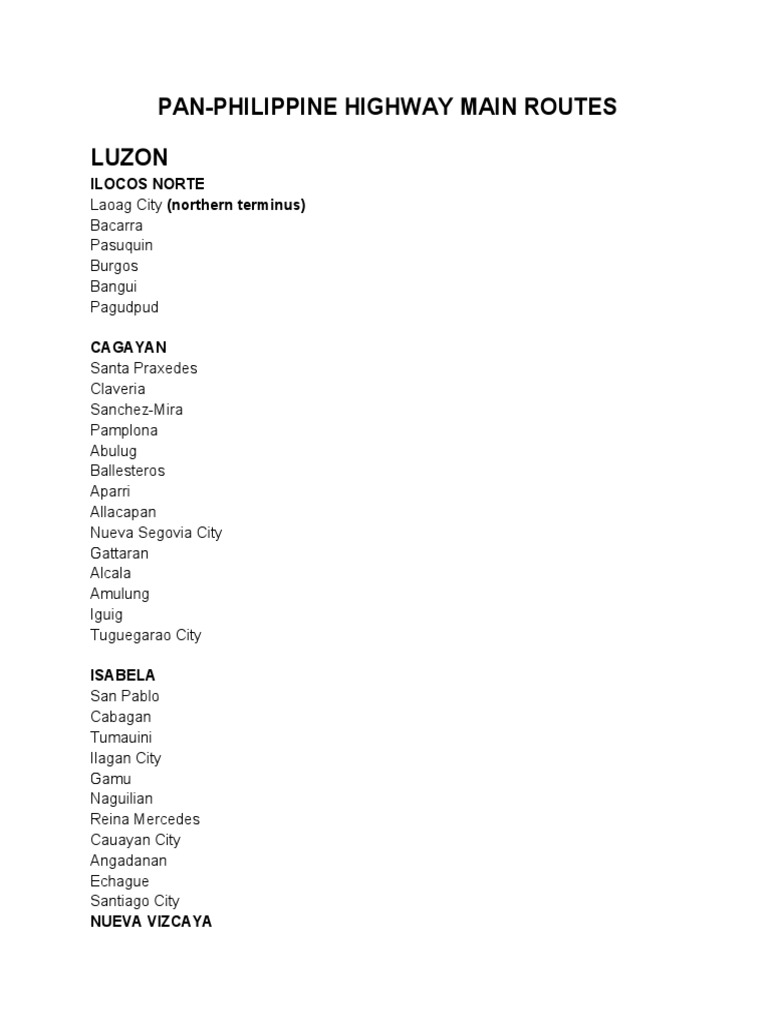 Pan-Philippine Highway Routes Overview | PDF | Philippines