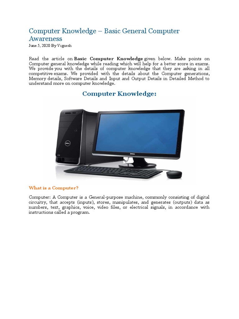 Computer Knowledge - Basic General Computer Awareness | PDF | Random Access Memory | Computer ...