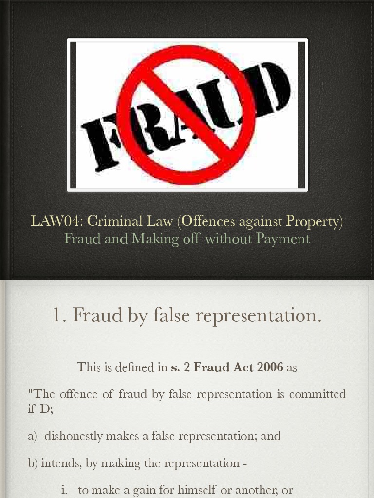 Fraud and Making Off Without Payment: LAW04: Criminal Law (Offences ...