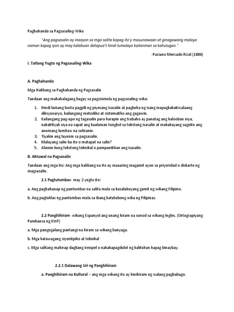 Module 2.2 - Paghahanda Sa Pagsasaling Wika | PDF
