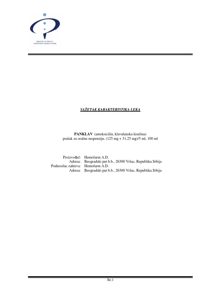 Sažetak Karakteristika Leka: Panklav | PDF
