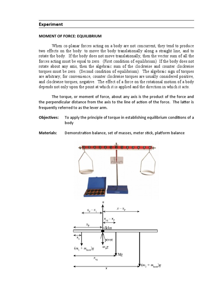 Expt Moment of Force Equilibrium | PDF | Torque | Weighing Scale