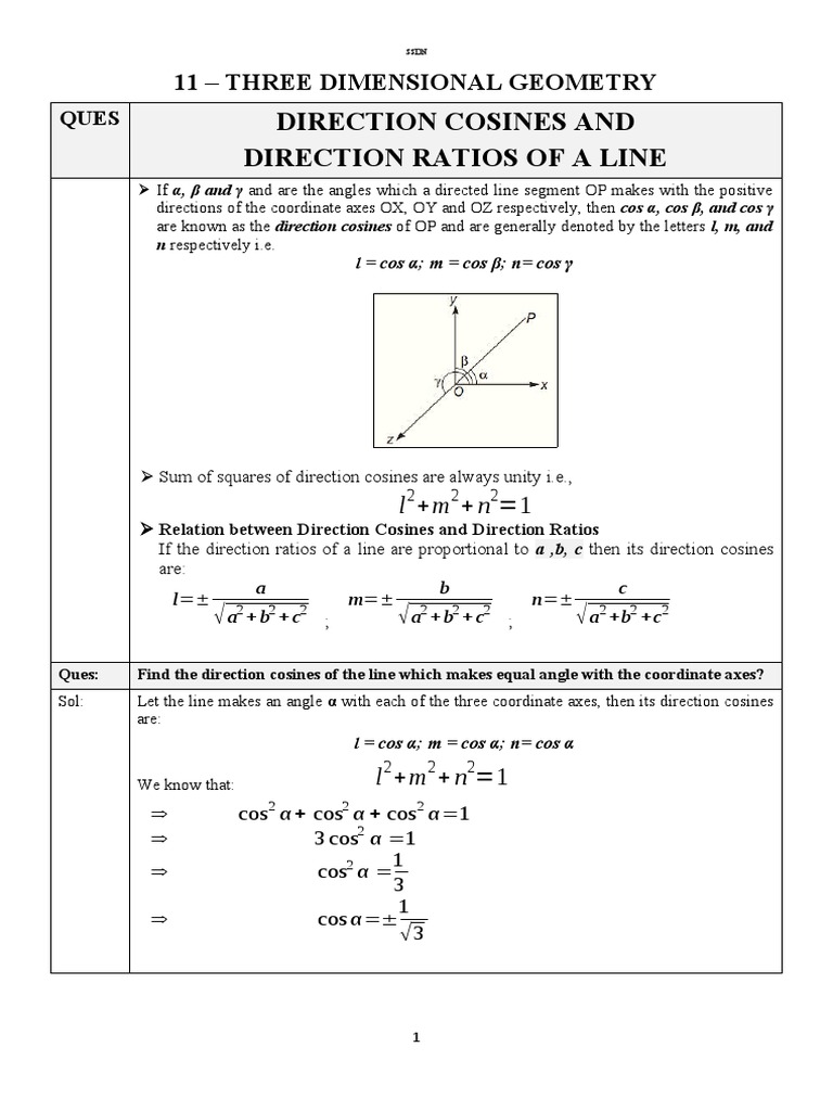 11 - Three Dmension Geometry | PDF | Plane (Geometry) | Trigonometric ...