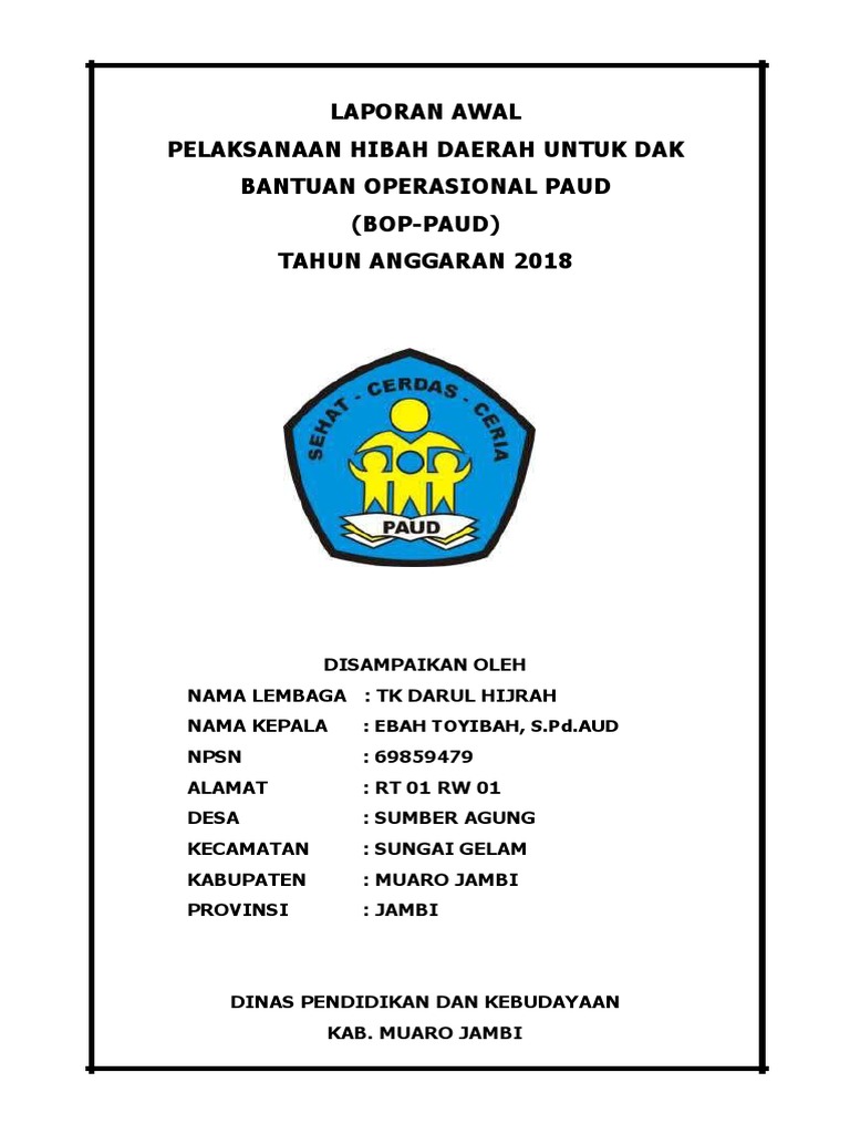 Format Laporan Awal Bop-Paud 2018 | PDF