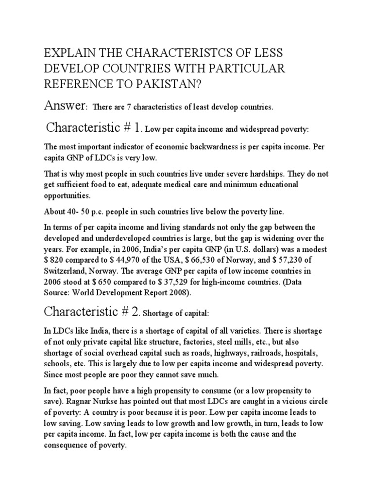 Characteristics of Less Developed Countries | Download Free PDF ...