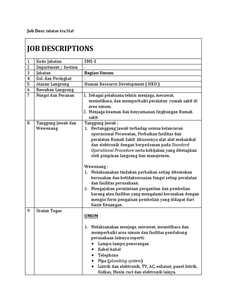 Draff - Job Desc - Bagian Umum | PDF | Teknologi & Rekayasa