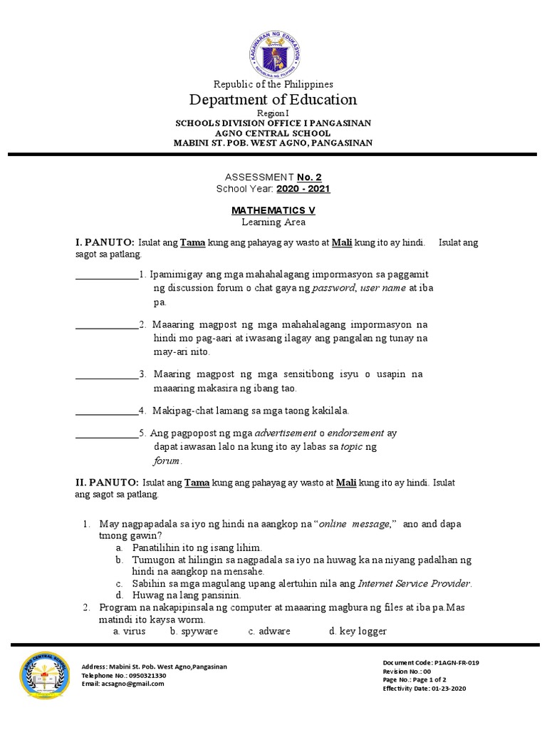 Assessment No. 2 ICT | PDF