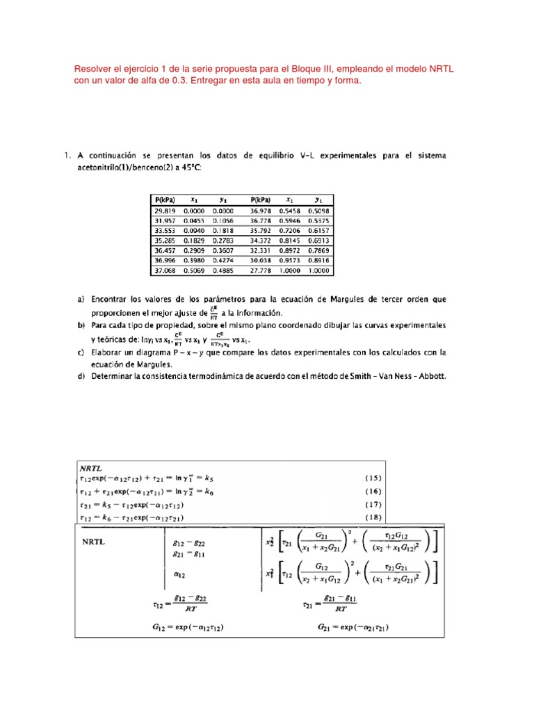 NRTL Ejercicio 1 | PDF