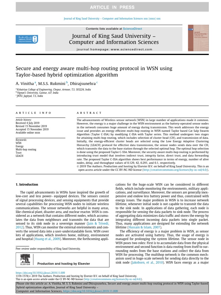 Secure and Energy Aware Multi-Hop Routing Protocol in WSN Using Taylor ...