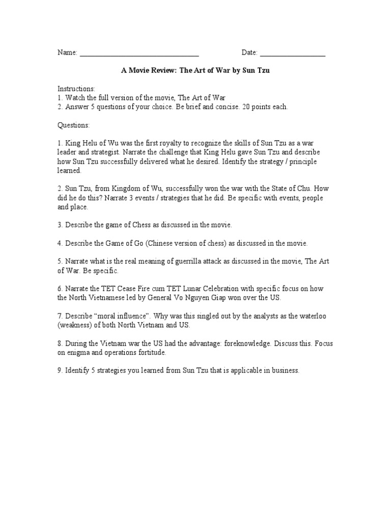 Review of "The Art of War" Movie | PDF | History