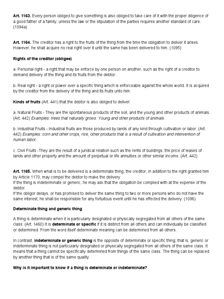 ObliCon Article 1163 To 1168 | PDF | Civil Law (Legal System) | Justice