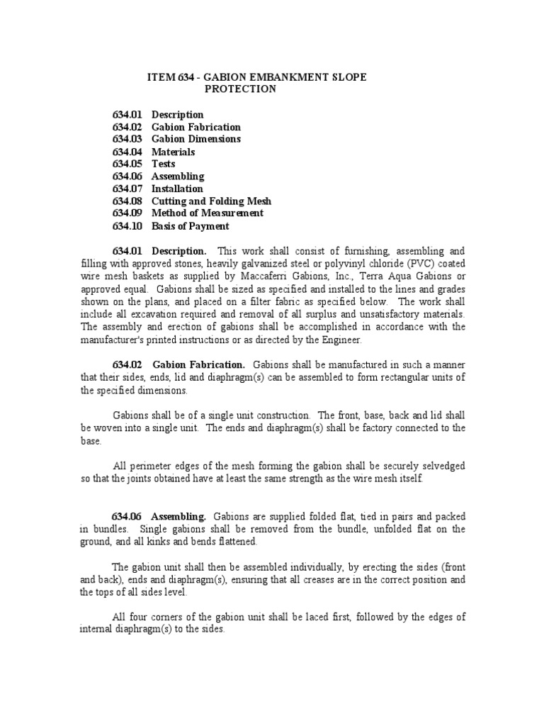 Gabion Construction Method Statement | PDF | Nature