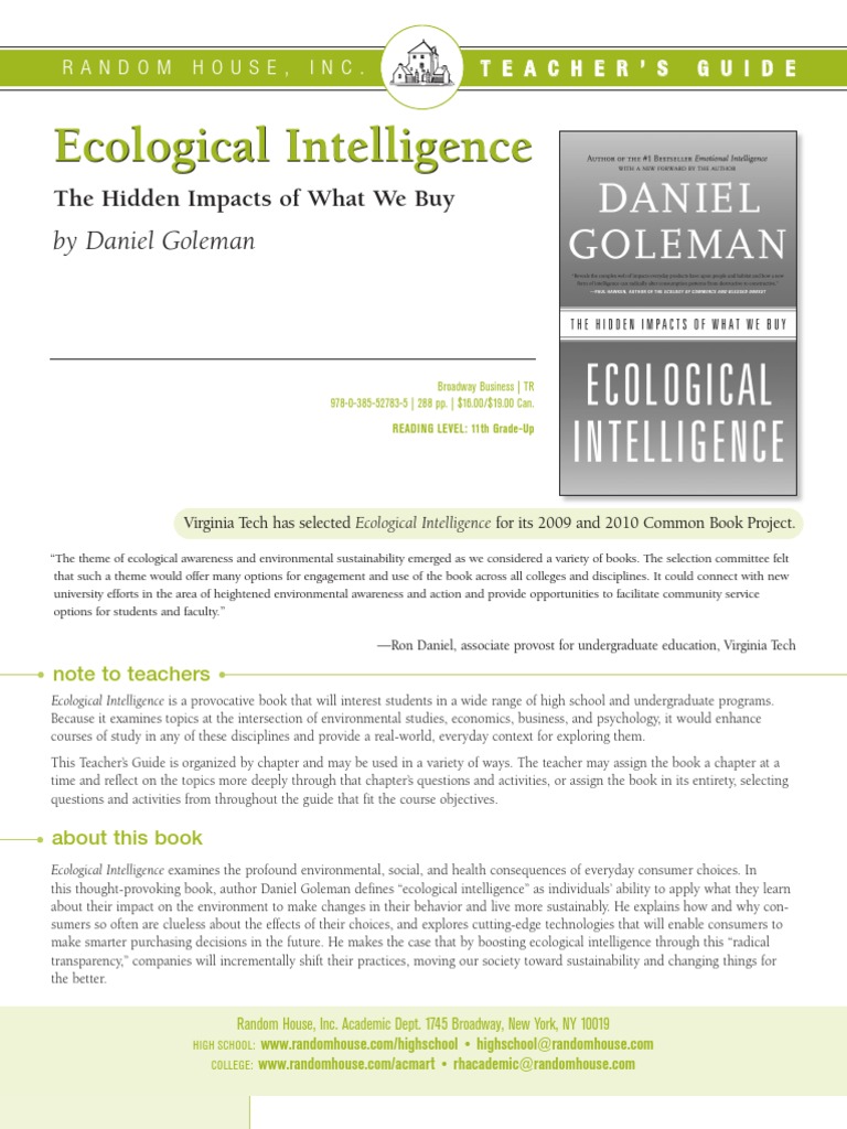 Ecological Intelligence Teacher Guide | PDF | Sustainability | Ecology