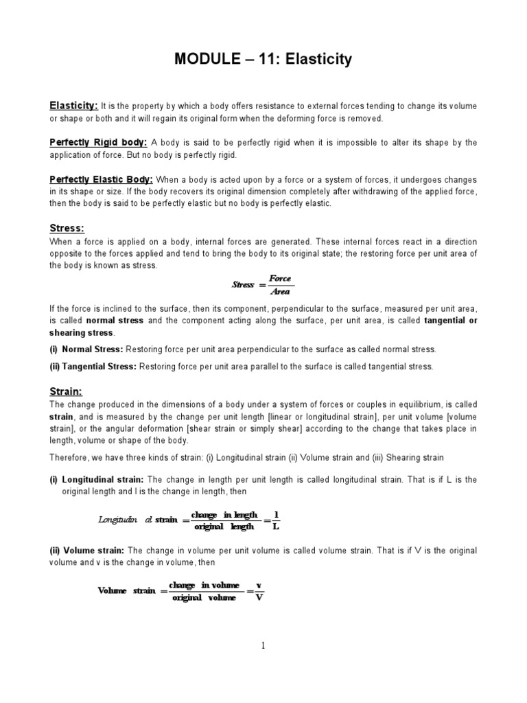 Phy-1 Mod 3 (Elasticity) | PDF | Deformation (Mechanics) | Young's Modulus