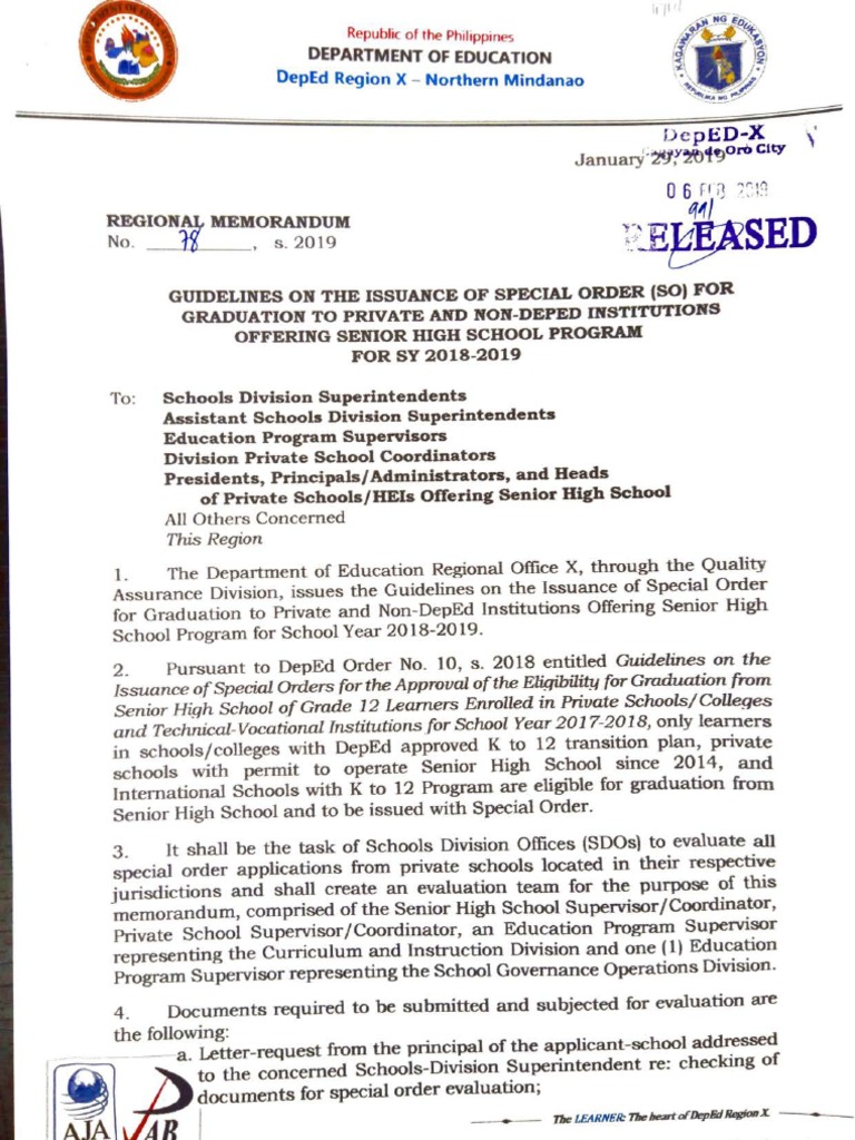 RM 78 Guidelines On The Issuance of Special Order SO For Graduation To ...
