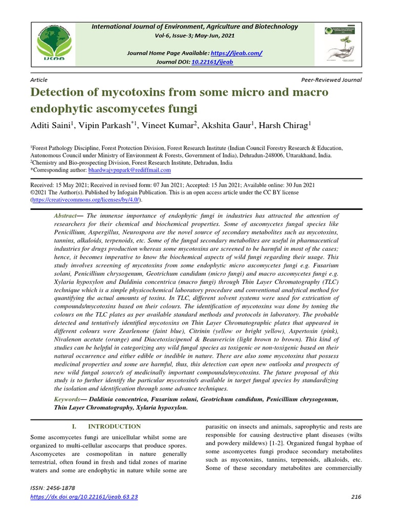 Detection of Mycotoxins From Some Micro and Macro Endophytic ...