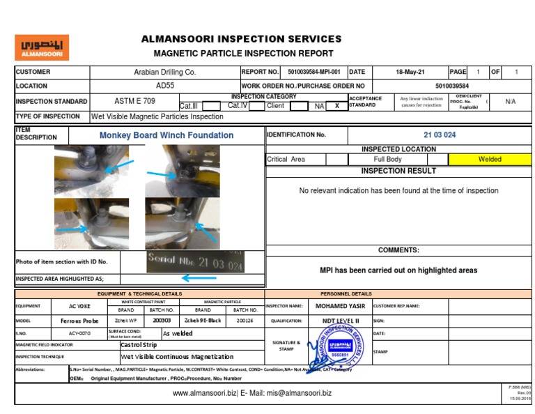 Almansoori Inspection Services: Magnetic Particle Inspection Report ...