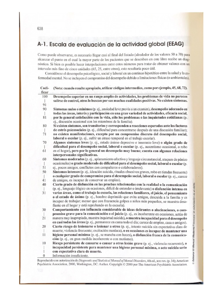 A-1. Escala de Evaluación de La Actividad Global (EEAG) | PDF