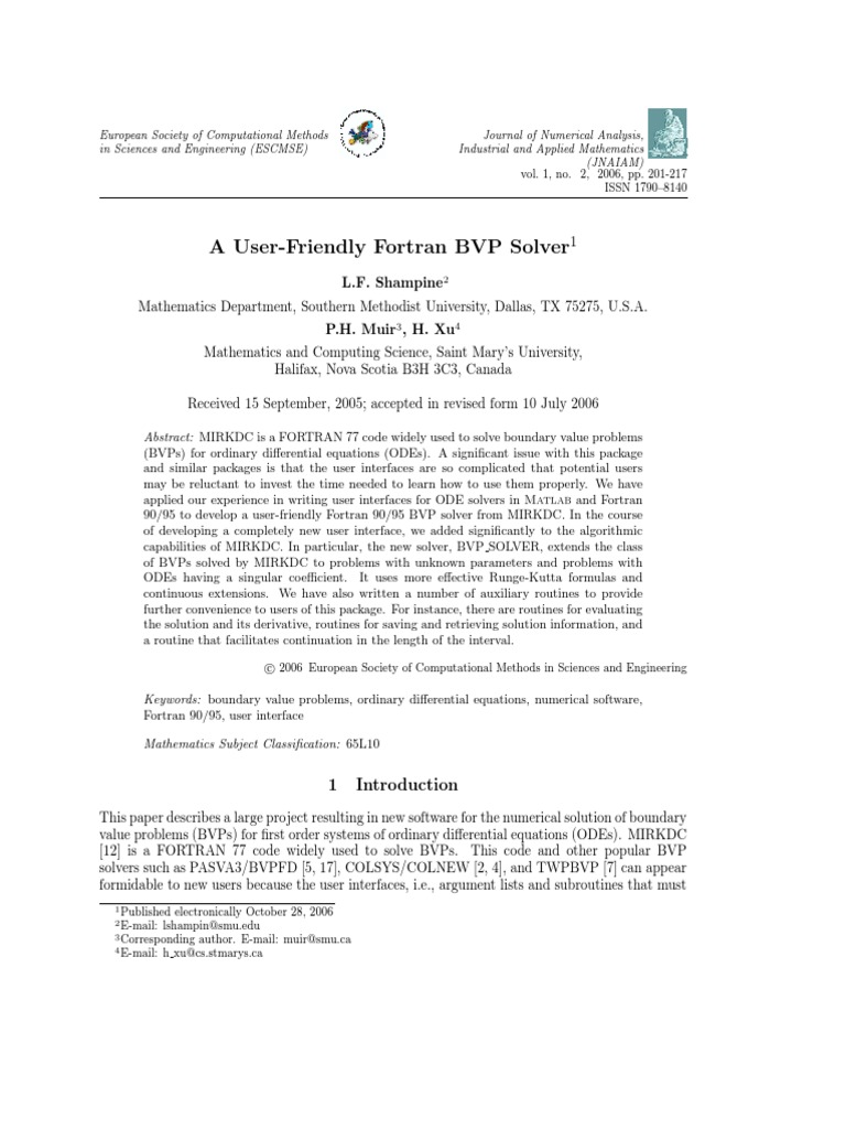 A User-Friendly FORTRAN BVP Solver | PDF | Parameter (Computer Programming) | Ordinary ...