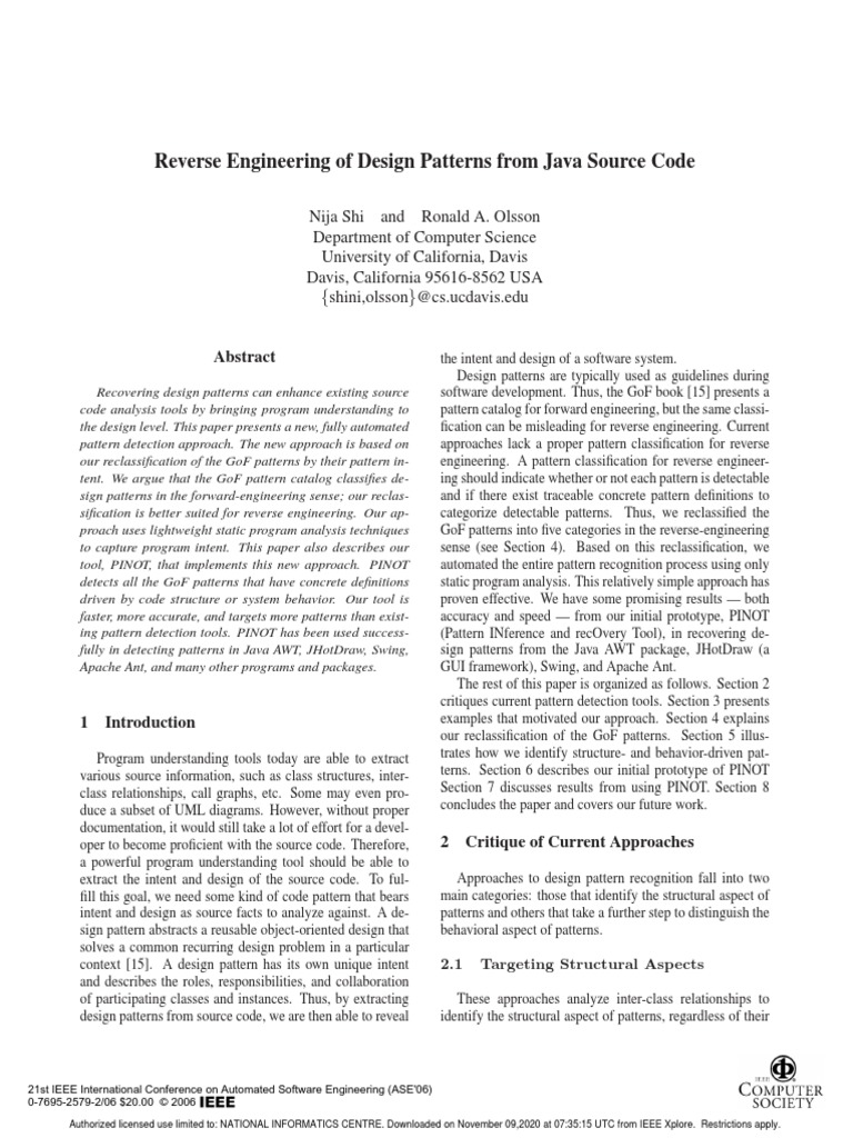 Reverse Engineering of Design Patterns From Java Source Code | PDF | Class (Computer Programming ...