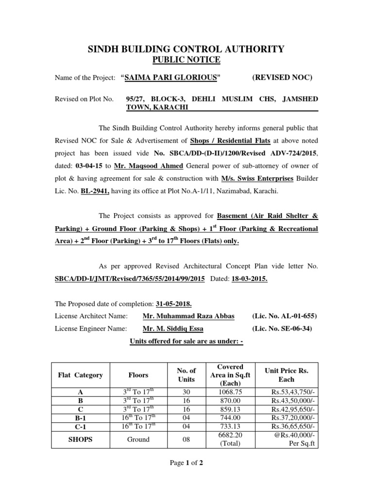Saima Pari Glorious Project Details | PDF | Economic Sectors ...
