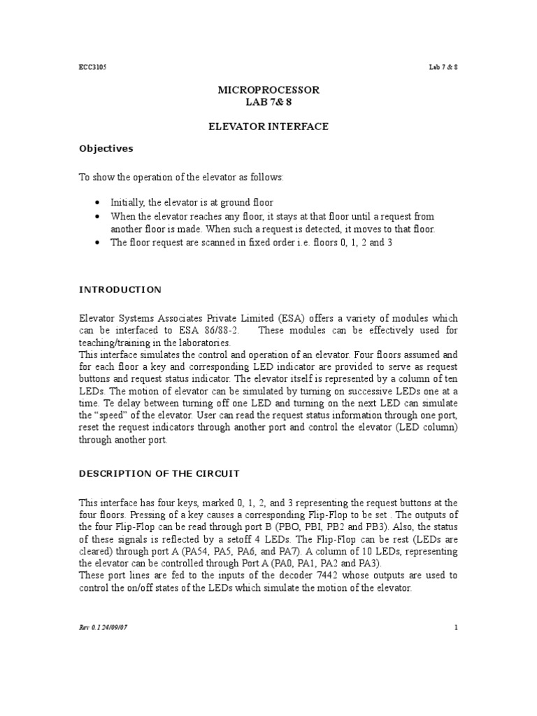 Microprocessor LAB 7& 8 Elevator Interface: Objectives | PDF | Elevator | Interface (Computing)