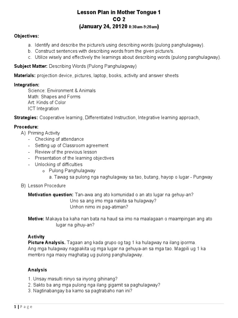 Lesson Plan in MT 1 - Co2 | PDF