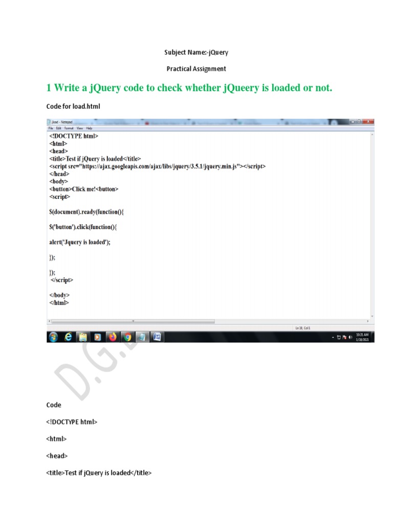 1 Write A Jquery Code To Check Whether Jqueery Is Loaded or Not | PDF | J Query | World Wide Web