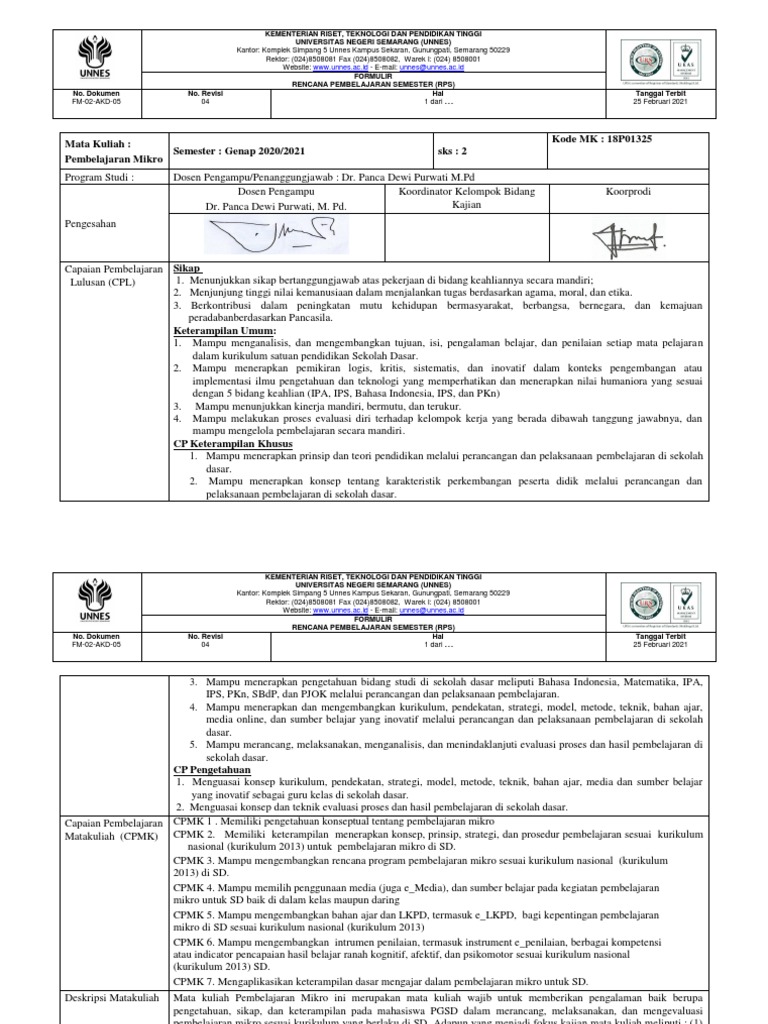 PANCA - RPS Pembelajaran Mikro-21 | PDF