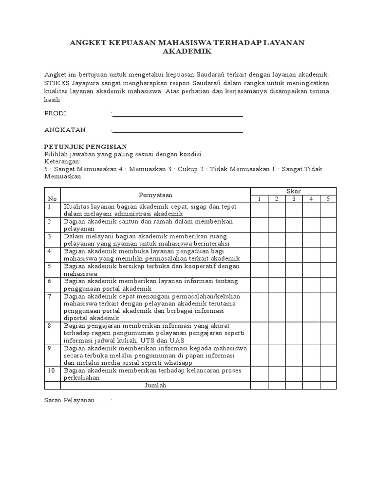 Kuisoner Kepuasan Layanan Akademik | PDF