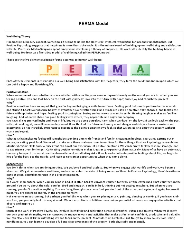 PERMA Model: Well-Being Theory | PDF