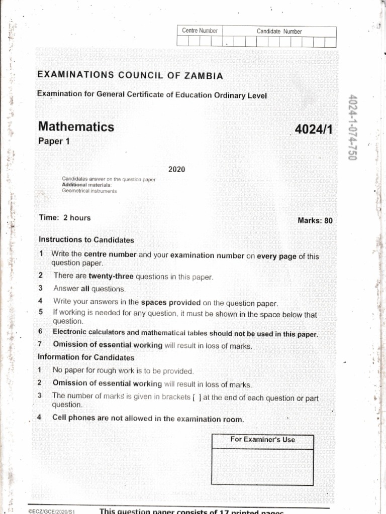 Gce Maths p1 2020 | PDF | Space | Elementary Mathematics