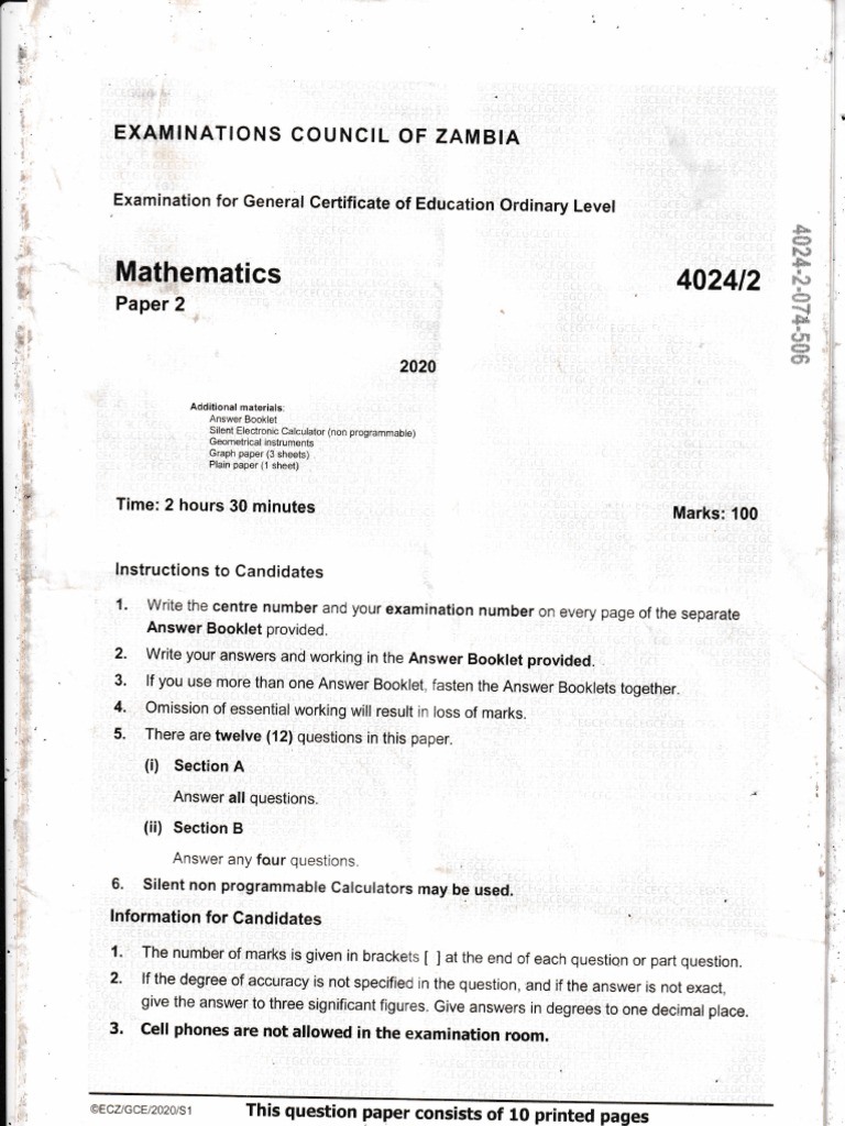 Gce Maths P2 2020 | PDF | Numbers | Algebra