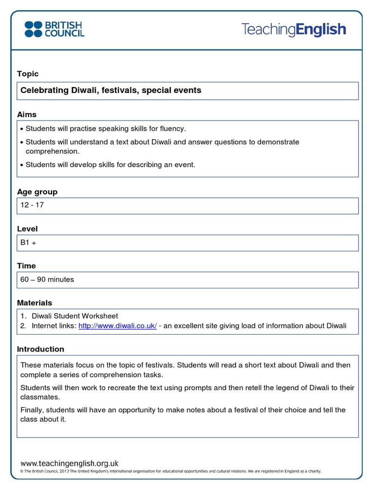 Diwali Lesson Plan | Download Free PDF | Reading Comprehension ...