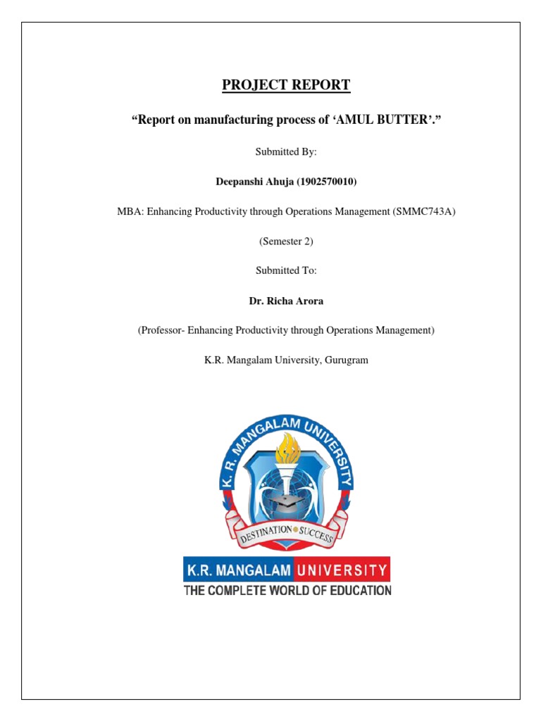 Project Report: "Report On Manufacturing Process of AMUL BUTTER ...
