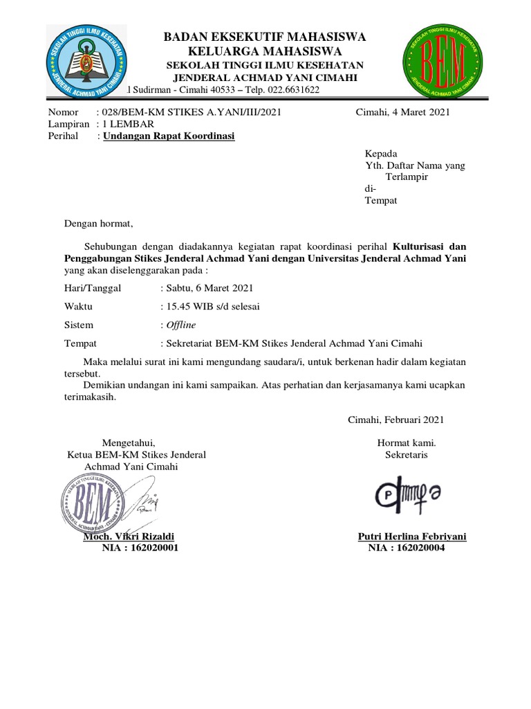 028 - Undangan Rapat Koordinasi Ormawa | PDF