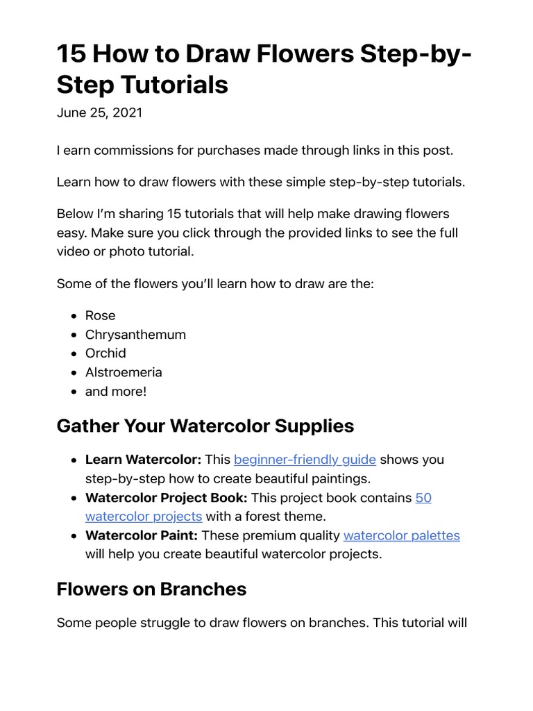 15 Easy Flower Drawing Tutorials | PDF | Flowers | Watercolor Painting