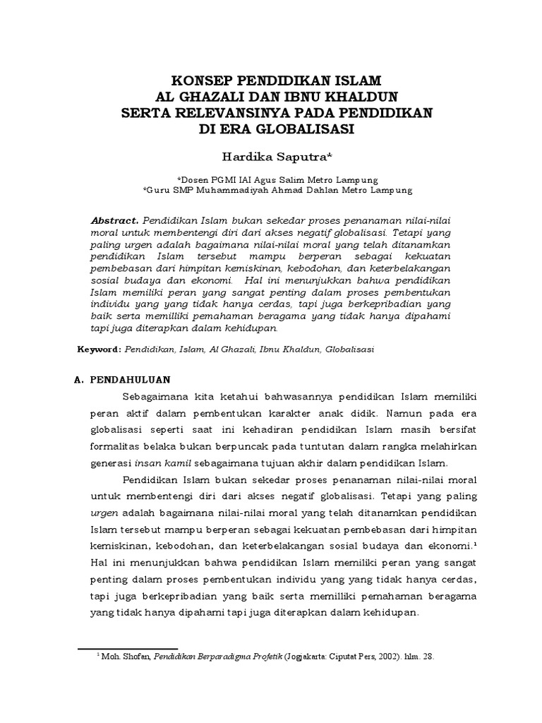 Konsep Pendidikan Islam Al Ghazali Dan Ibnu Khaldun Serta Relevansinya Pada Pendidikan Di Era ...
