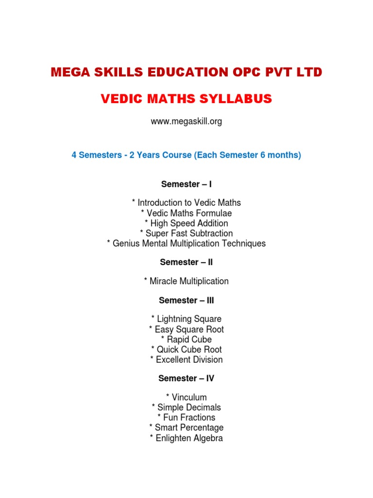 Vedic Maths Syllabus | PDF | Elementary Mathematics | Numbers