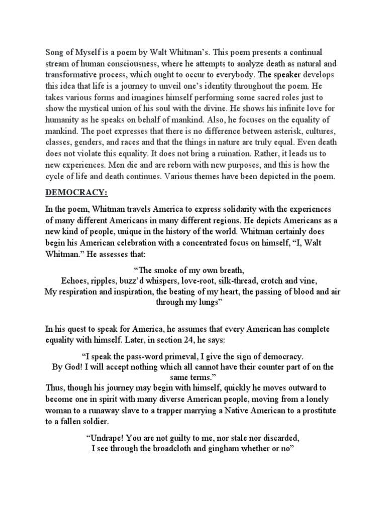 Whitman's Journey: How "Song of Myself | PDF | Walt Whitman | Death