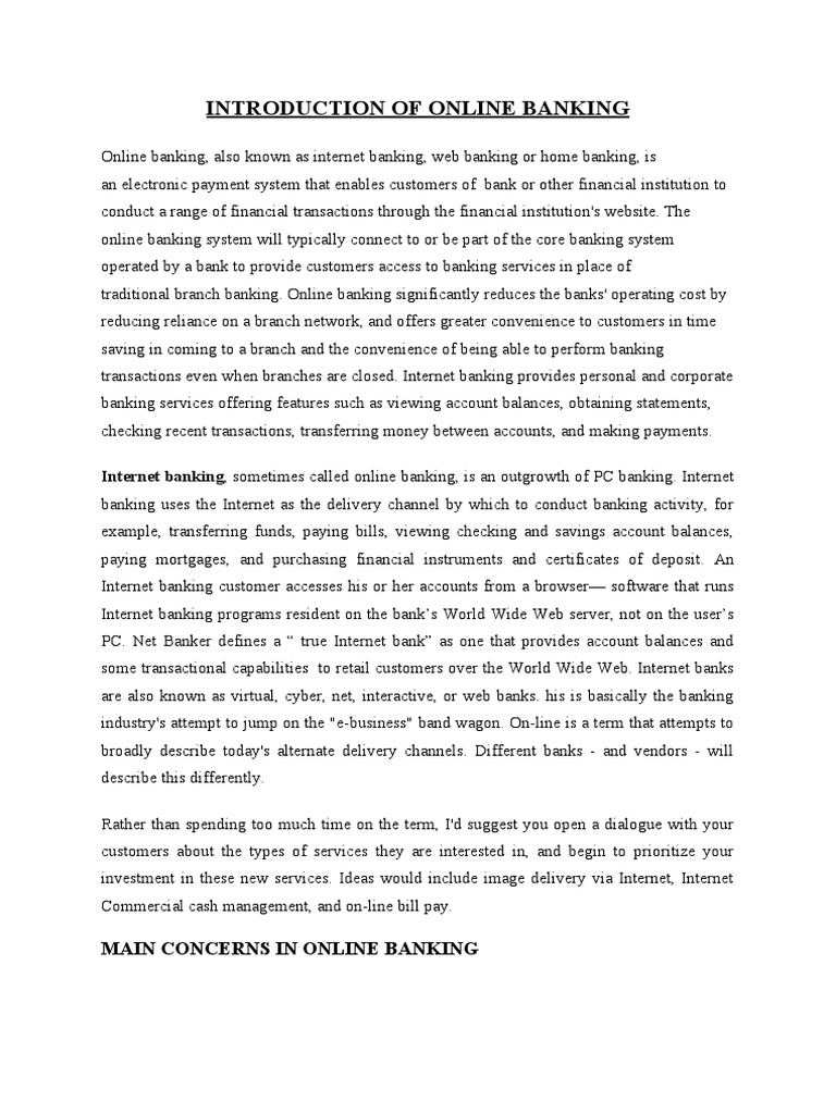Introduction Of Online Banking Pdf Online Banking Banks Banking
