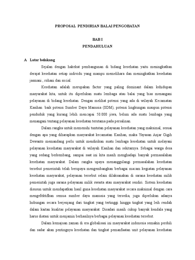 Memperkenalkan Proposal Pendirian Balai Pengobatan dan Rumah Bersalin ...