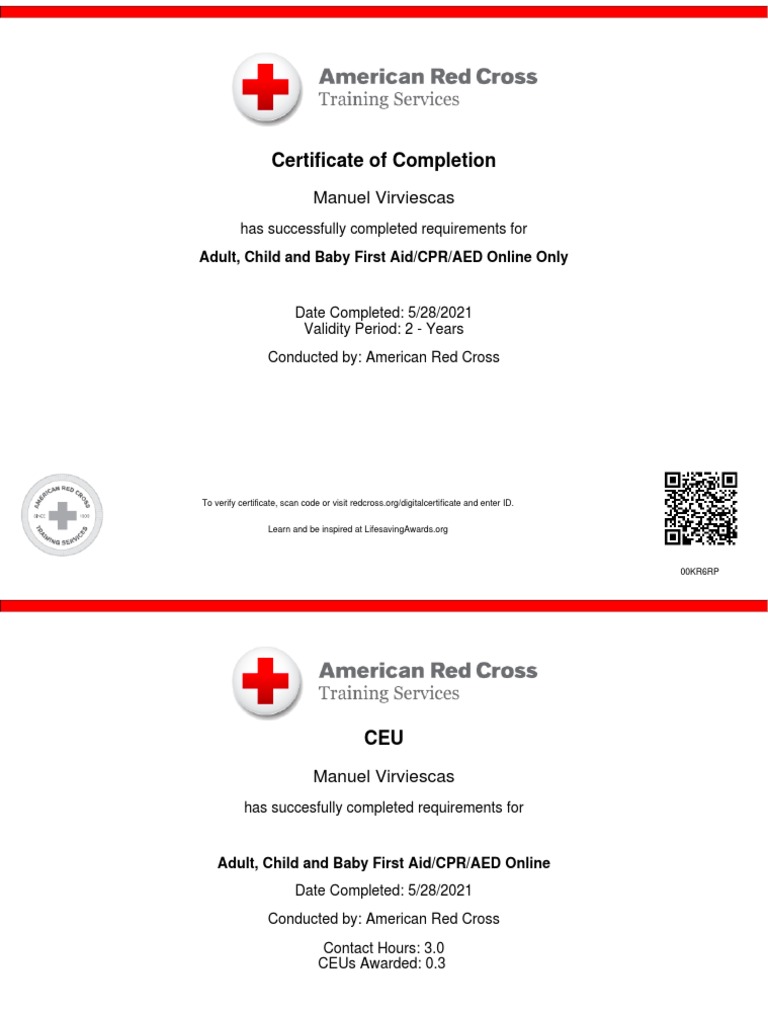 Red Cross Certificate 8.5x11 and CEU - SD-13841679 | PDF | Wellness
