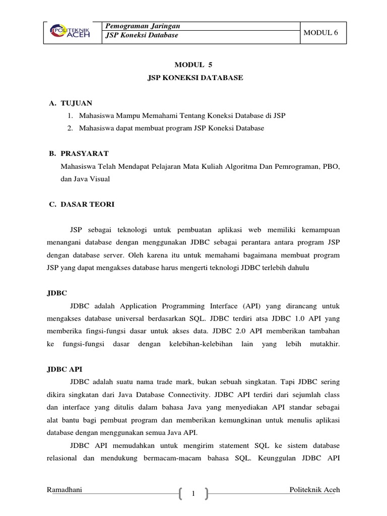 JSP dan JDBC: Koneksi Database | PDF | Metode & Bahan Ajar | Komputer