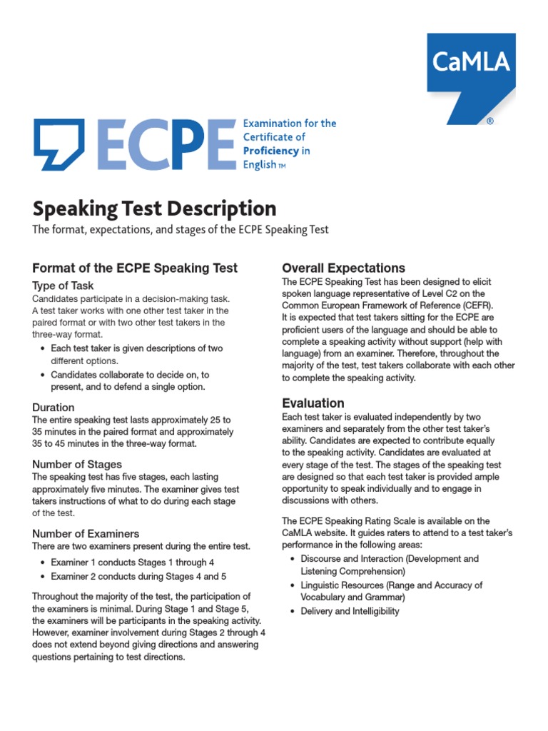 Ecpe Speakingtestdescription | PDF | Test (Assessment) | Behavior ...