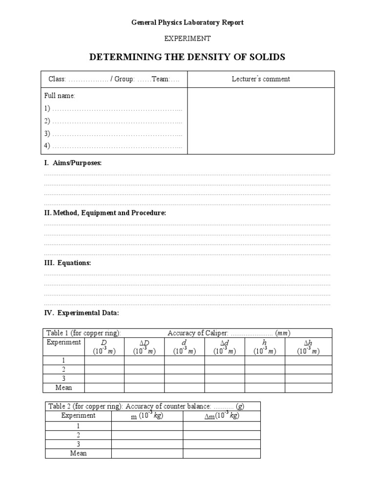 Determining The Density of Solids: General Physics Laboratory Report ...
