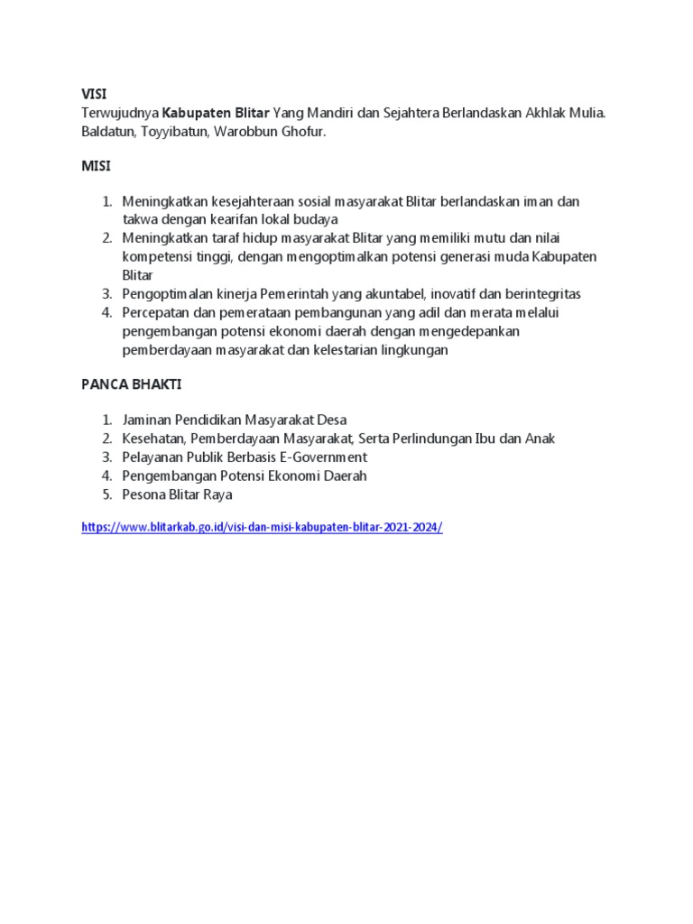 Visi Misi Kab Blitar | PDF